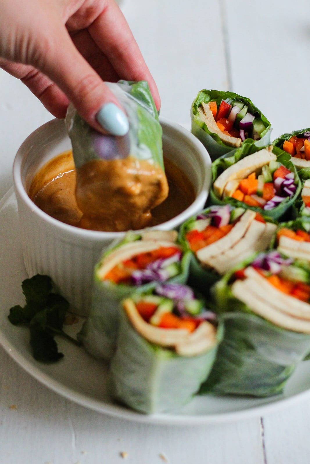 Tofu Rice Paper Rolls with Easy Peanut Sauce - Hannah Magee RD